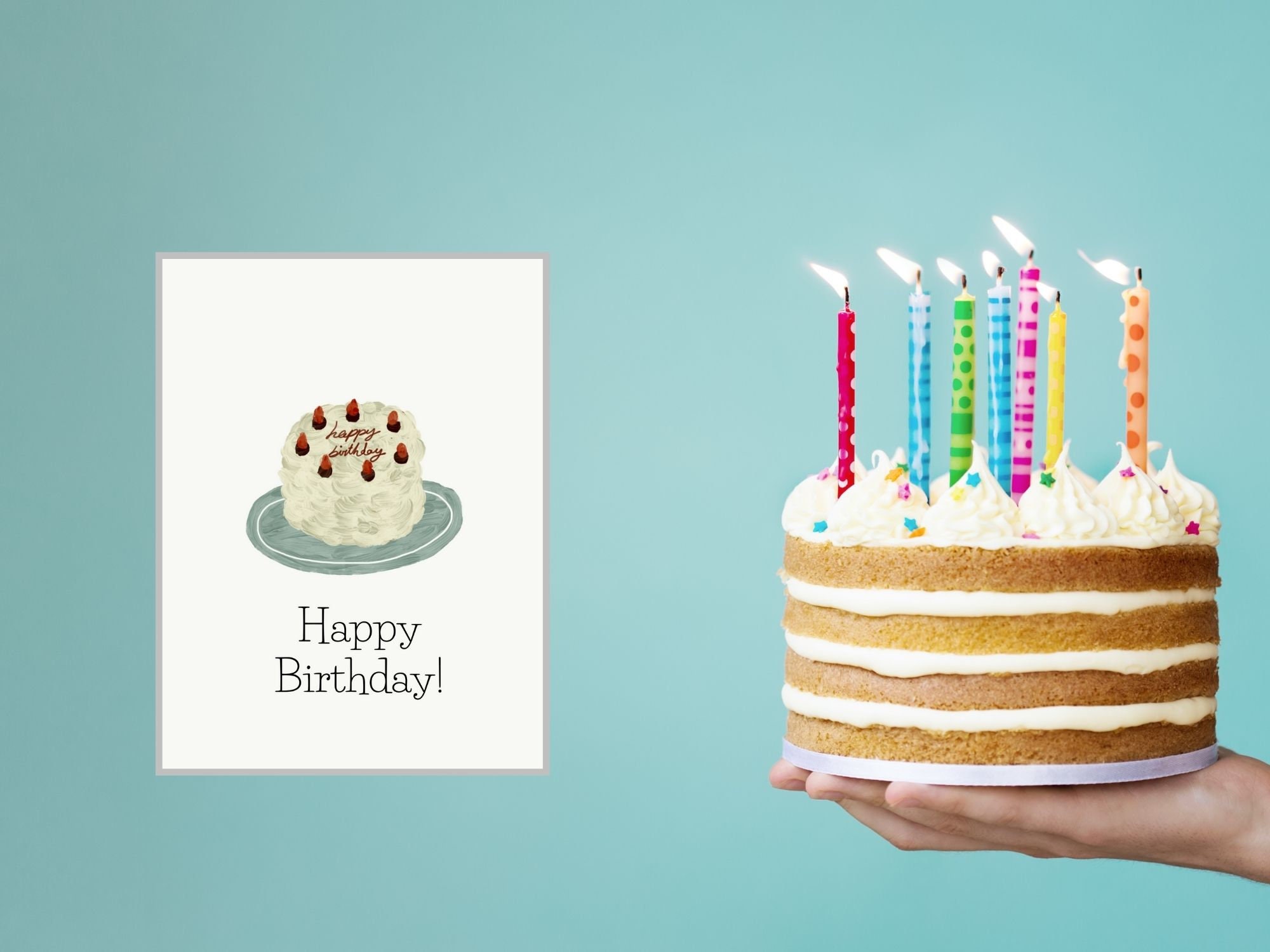 Cake Birthday Card, Happy Birthday Card, Digital Download - Etsy