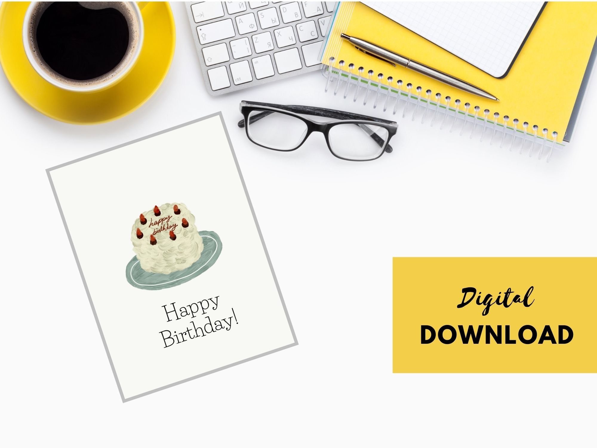 Cake Birthday Card, Happy Birthday Card, Digital Download - Etsy