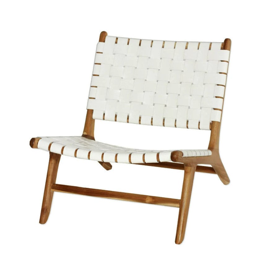 White Wood and Braided Leather Armchair Elegant Wooden Chair - Etsy