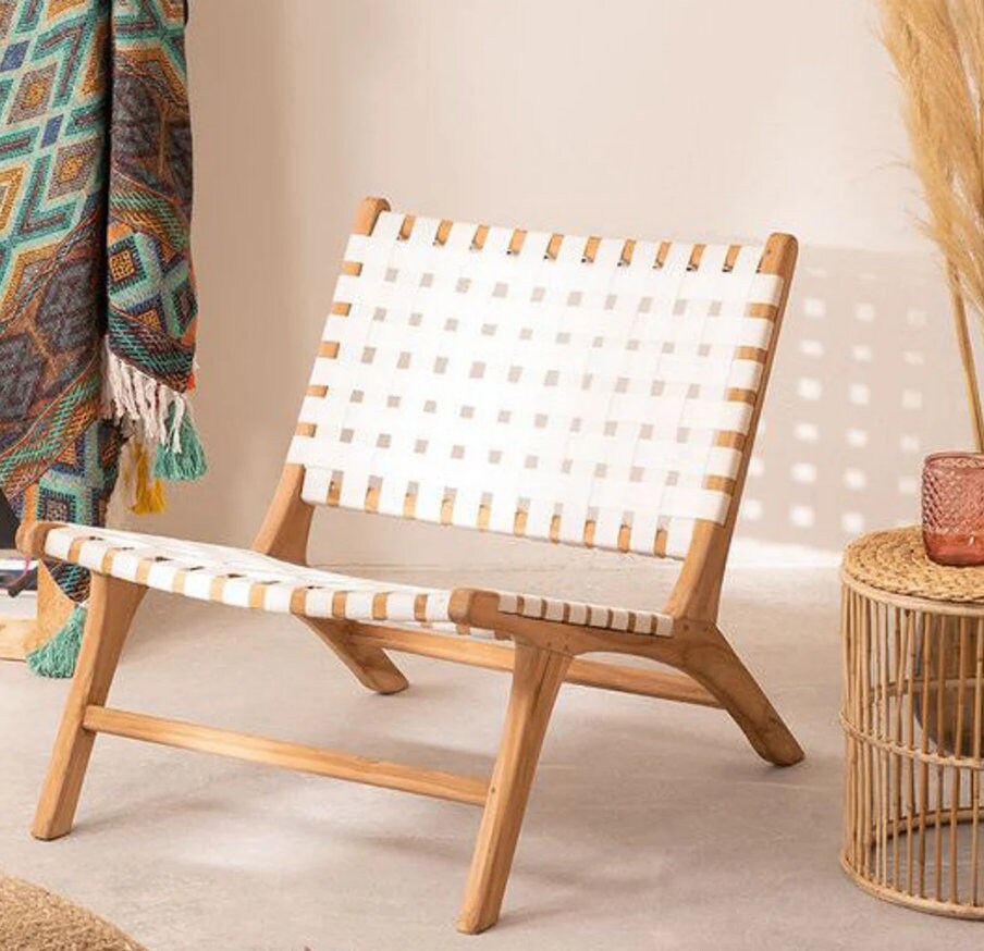 White Wood and Braided Leather Armchair Elegant Wooden Chair - Etsy