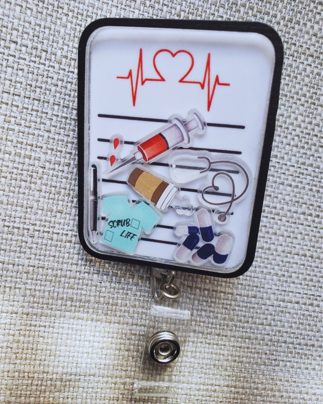 Nurse EKG Badge Holder | Retractable Badge Reel | Work Badge ...