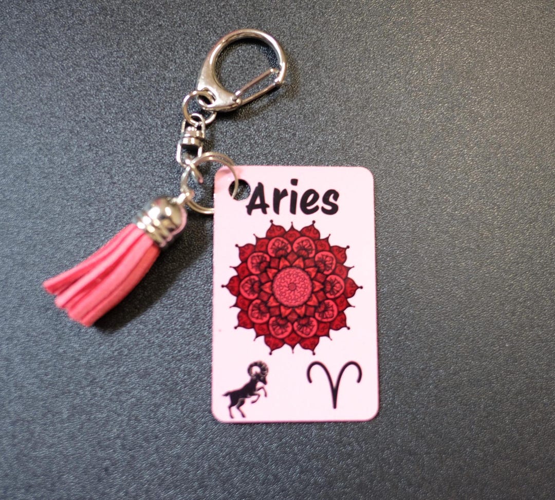 Aries Birth Sign Metal Keychain With Tassel, Silver, Key, Car, Clip ...