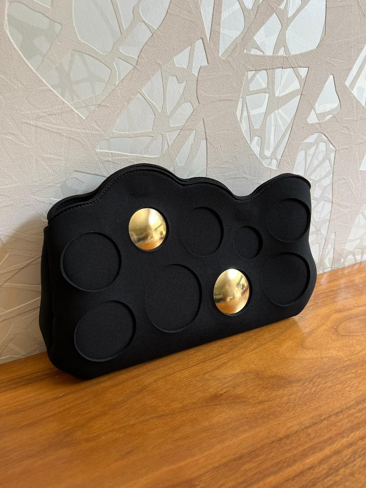 Avant Garde Clutch Bag A Statement Neoprene Fabric Purse, Black & Gold ...
