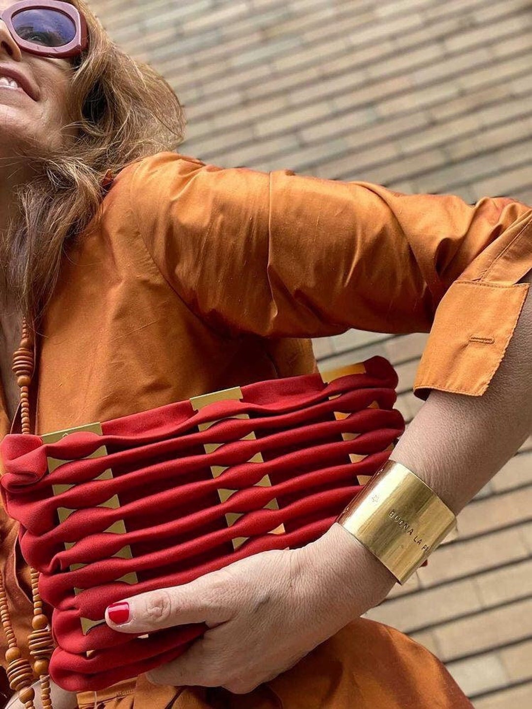 Avant Garde Red & Gold Vegan Clutch - Statement Purse, Elegant Modern ...