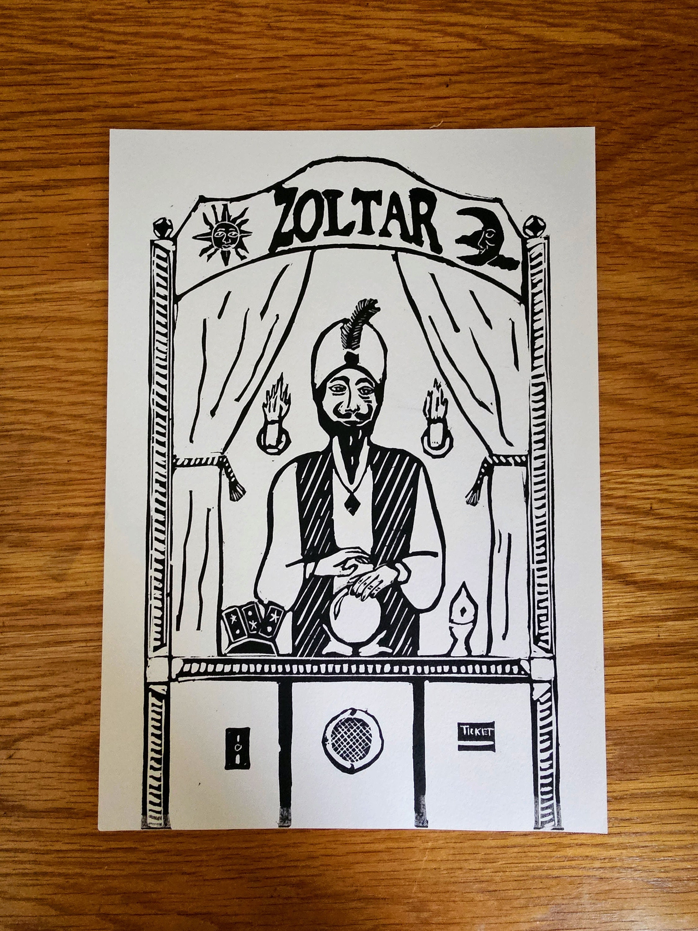 Zoltar Black and White Original Linocut Print - Etsy