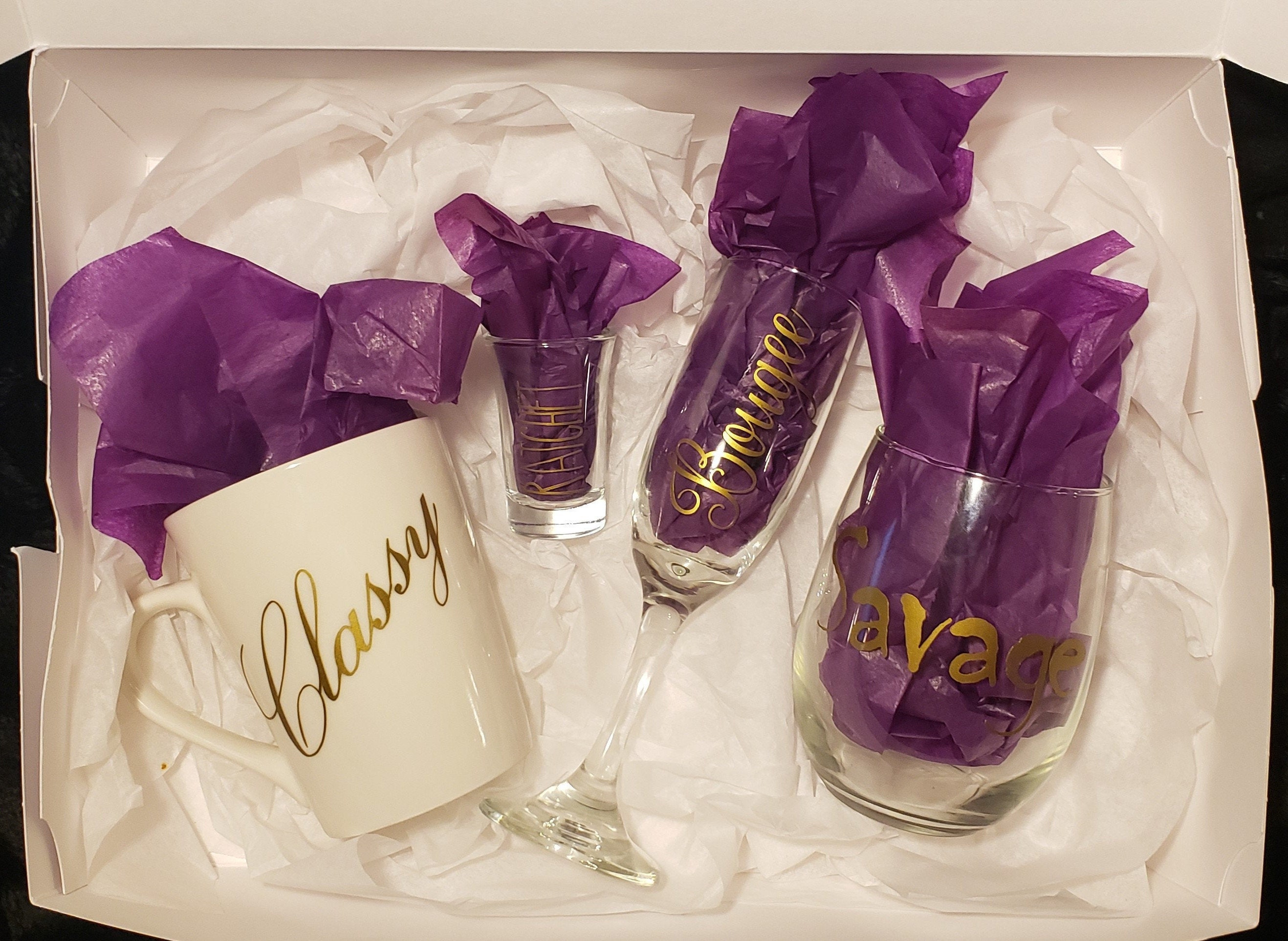 Custom Savage Glasses Set Classy Boujee Ratchet Boxed Set - Etsy