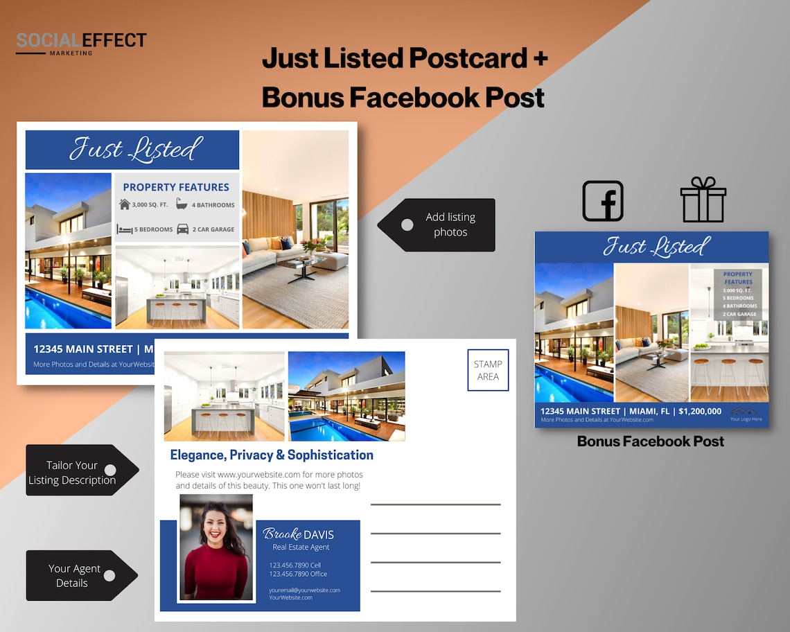 Just Listed Real Estate Marketing Postcard Canva Real Estate - Etsy