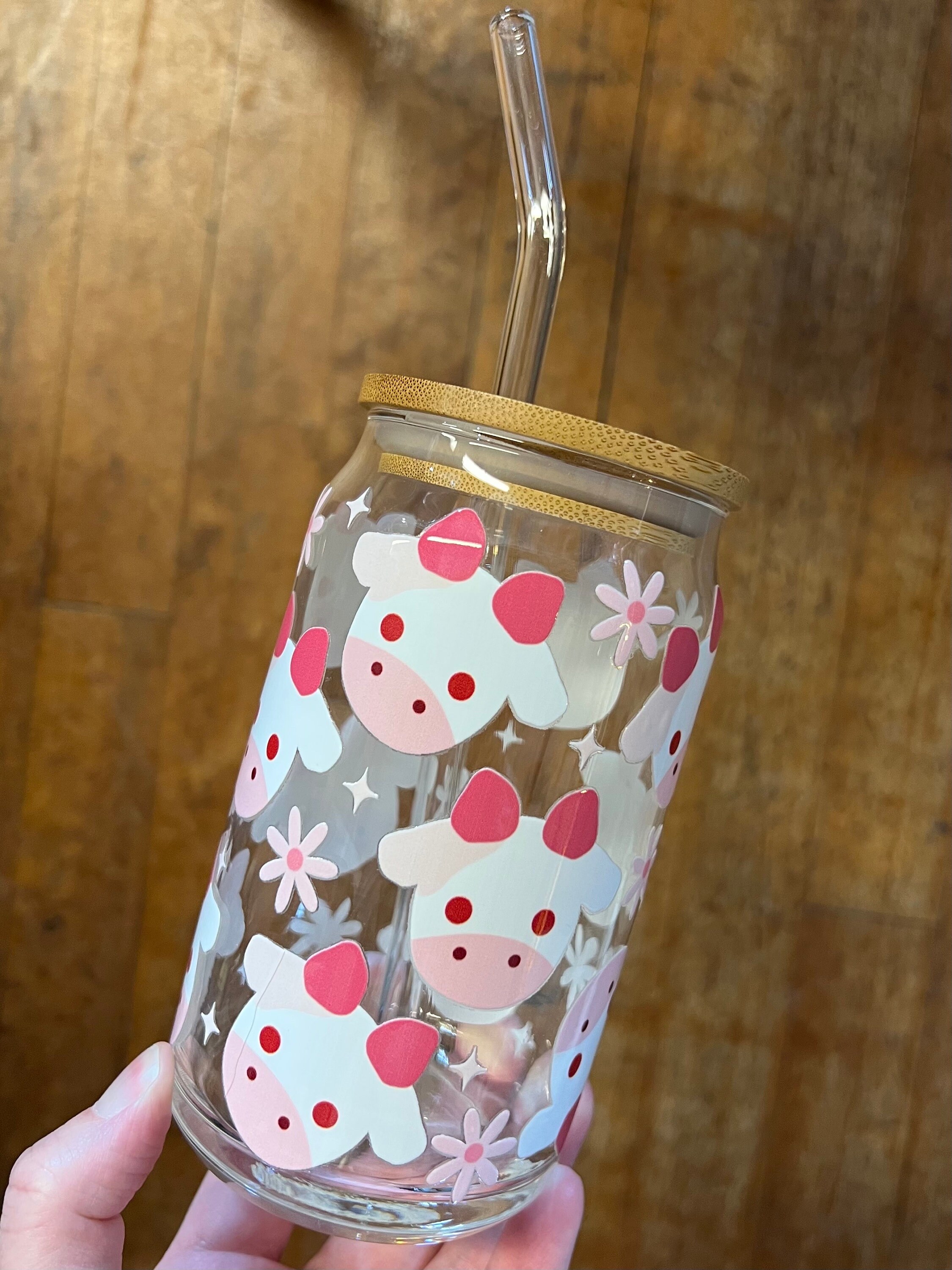 Pink Cow Glass Cup - Etsy