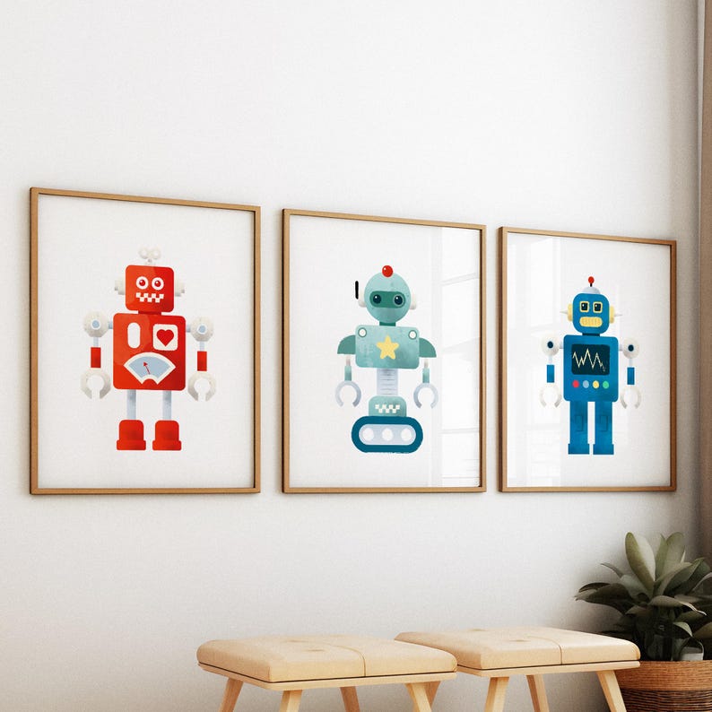 Robot Nursery Wall Art, Set of 3 Nursery Print, DIGITAL DOWNLOAD ...