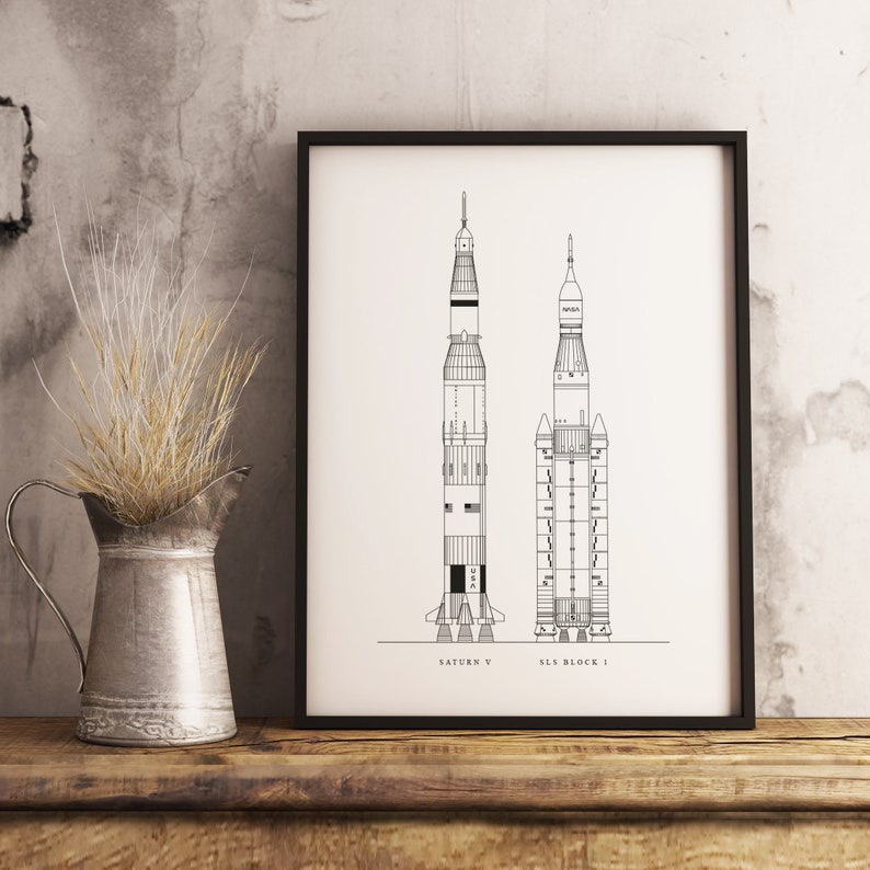 NASA Saturn V SLS Rocket Poster Blueprint | Spacecraft Digital Print ...