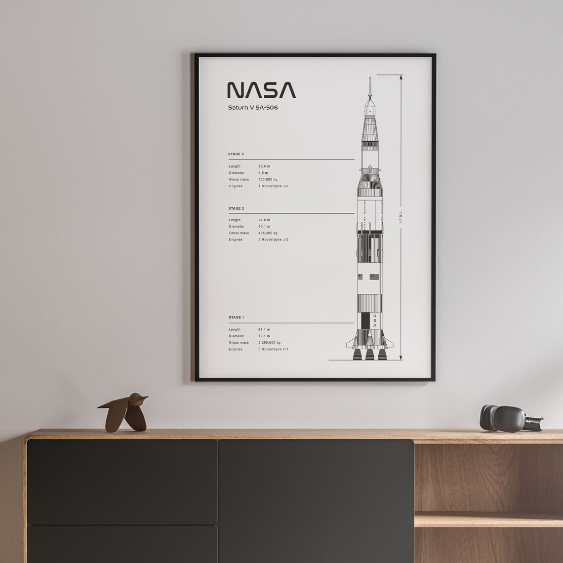 Saturn V Nasa Rocket Spacecraft Blueprint Printable Wall Art - Etsy