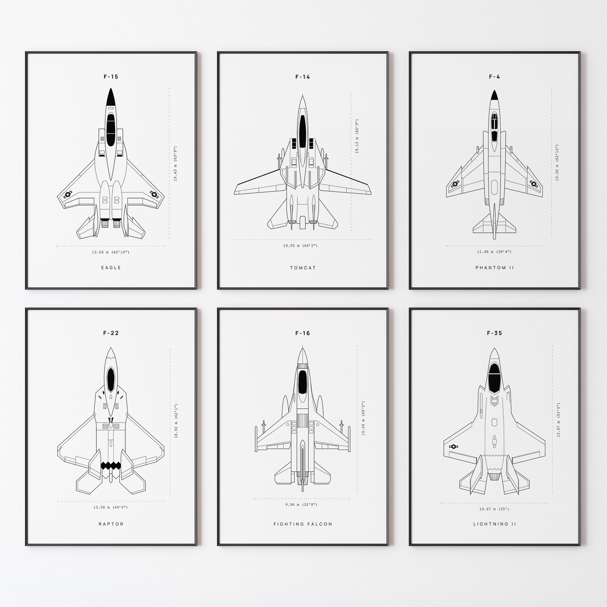 Fighter Jet Poster, Set of 6 Wall Art, Minimalist Blueprint Poster ...