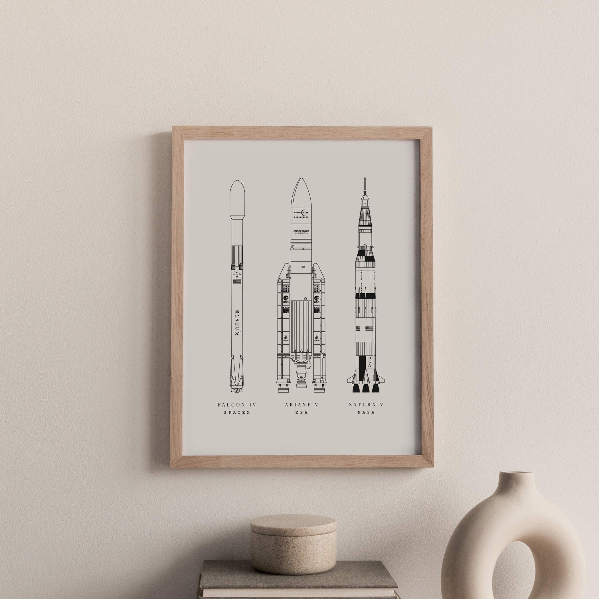 Space Rockets Wall Art Digital Print Saturn V Falcon 9 Ariane V Instant ...