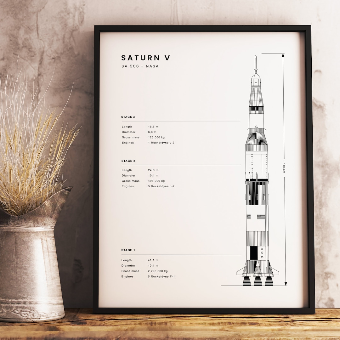 Saturn V Nasa Rocket Spacecraft Blueprint Printable Wall Art Digital ...