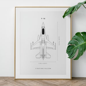 F16 Blueprint Poster, Fighter Jet Wall Art, DIGITAL DOWNLOAD ...