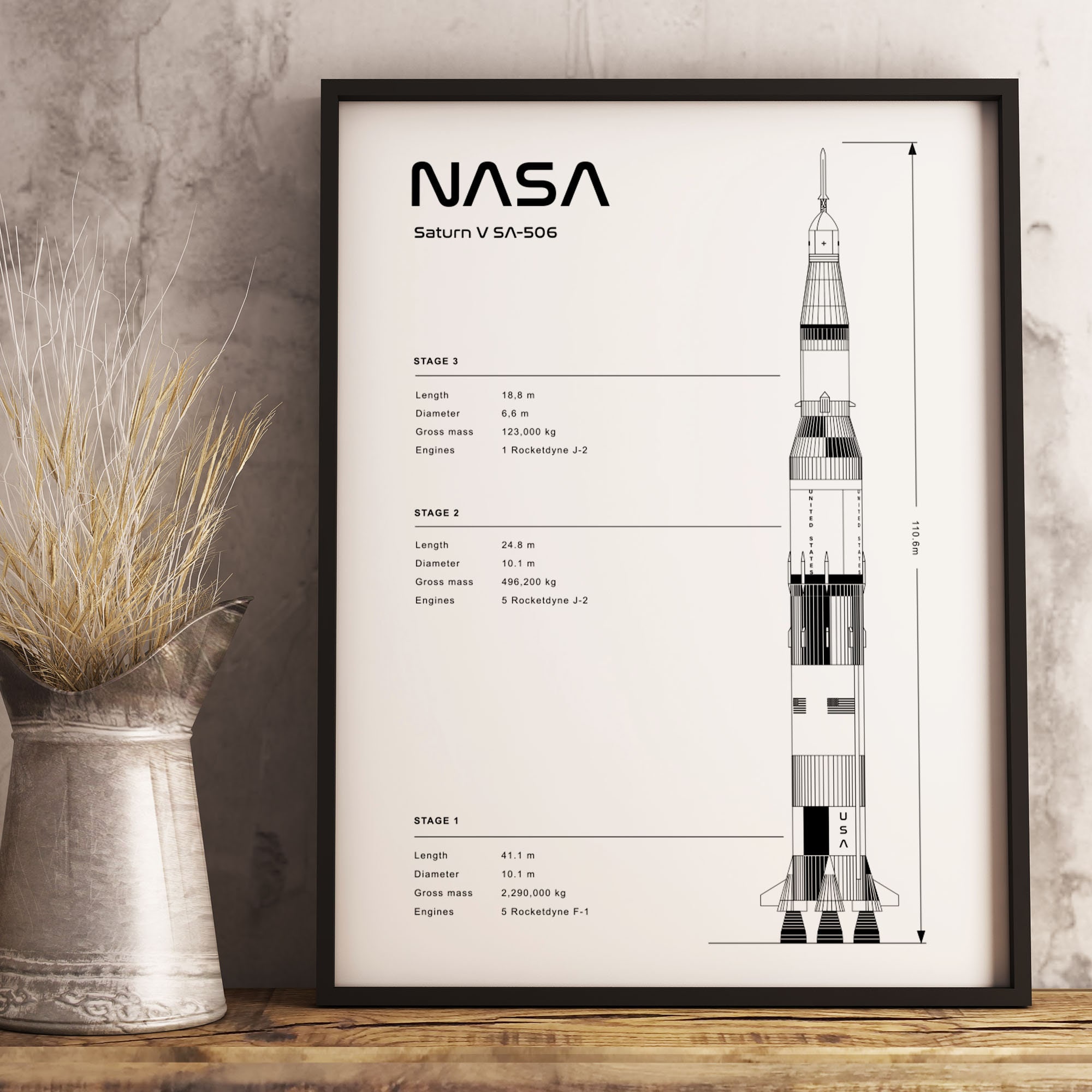 Saturn V Nasa Rocket Spacecraft Blueprint Printable Wall Art - Etsy