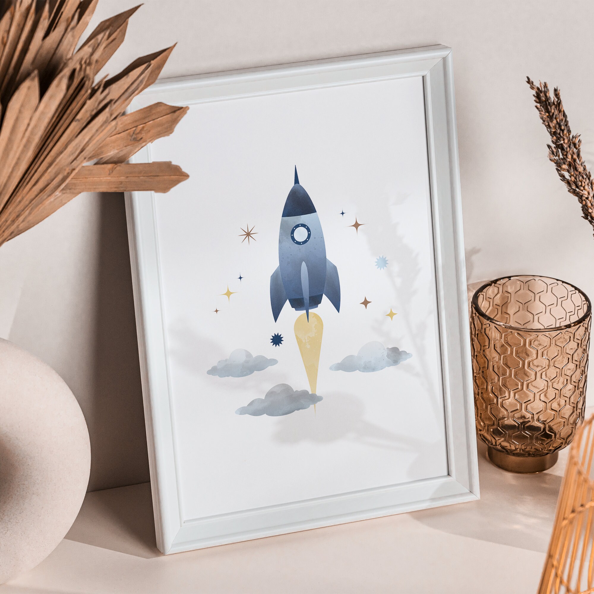 Rocket, Space Nursery Print, Downloadable Poster, Watercolor Planet ...