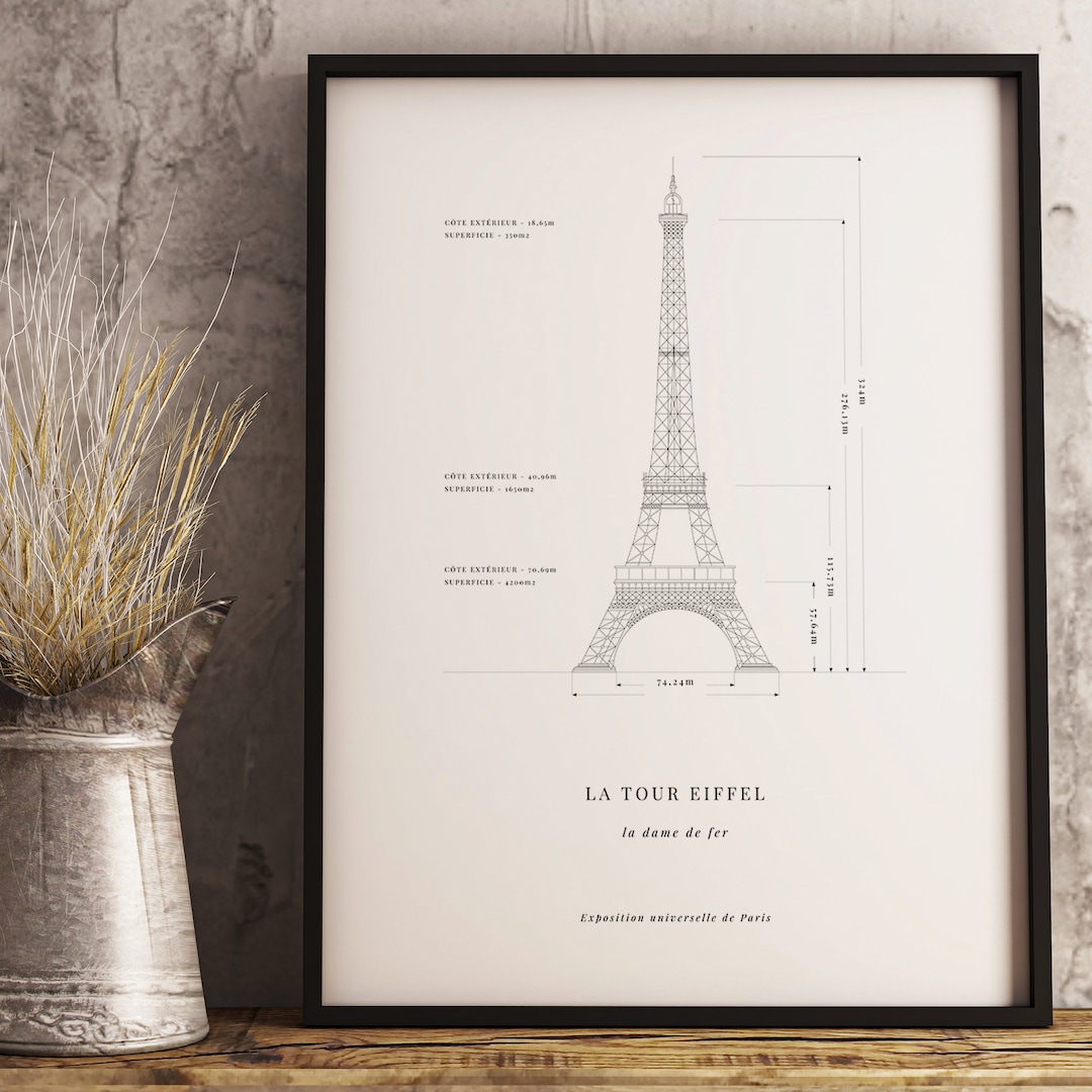 Minimalist Eiffel Tower Blueprint Print, Digital Download, Paris ...