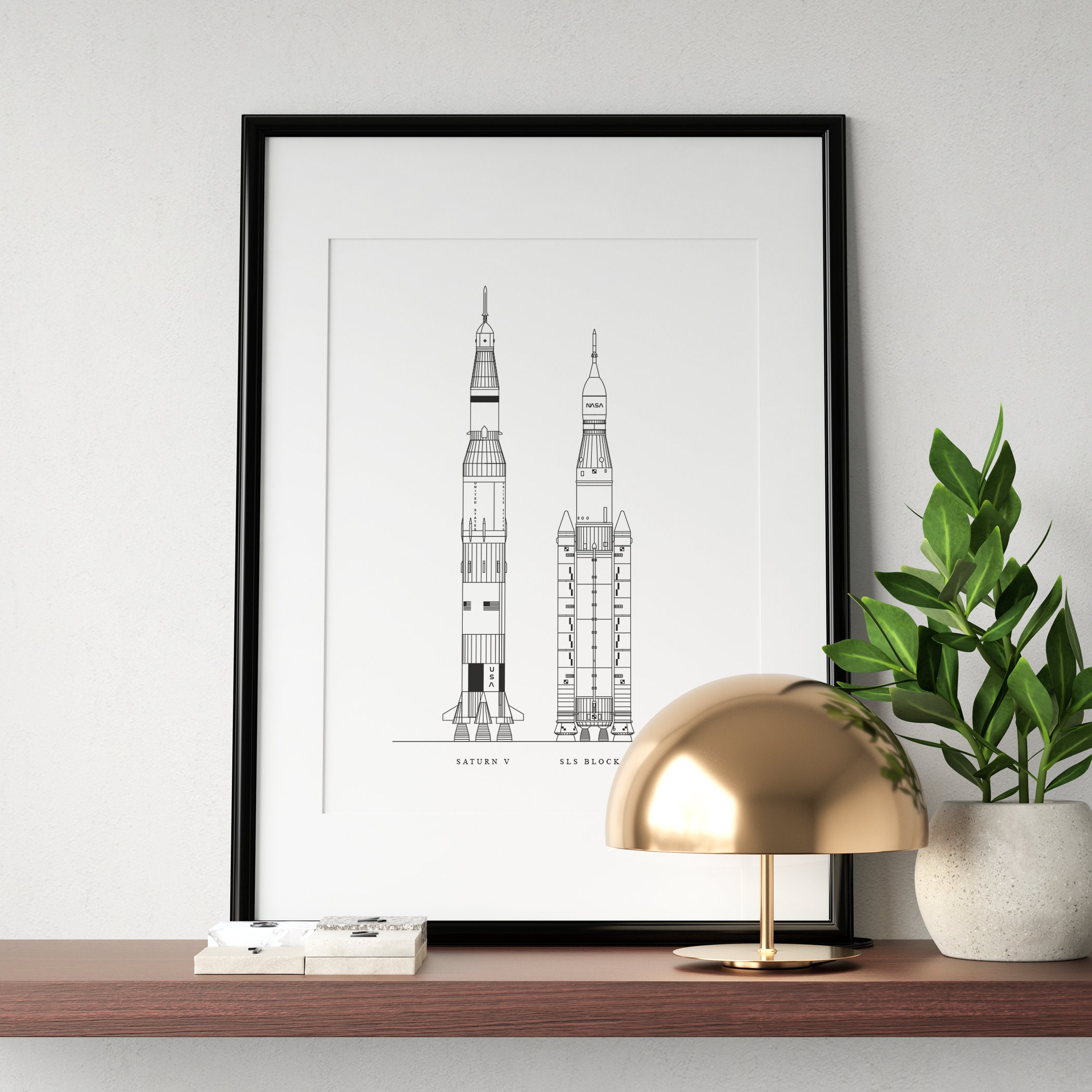 NASA Saturn V SLS Rocket Poster Blueprint | Spacecraft Digital Print ...