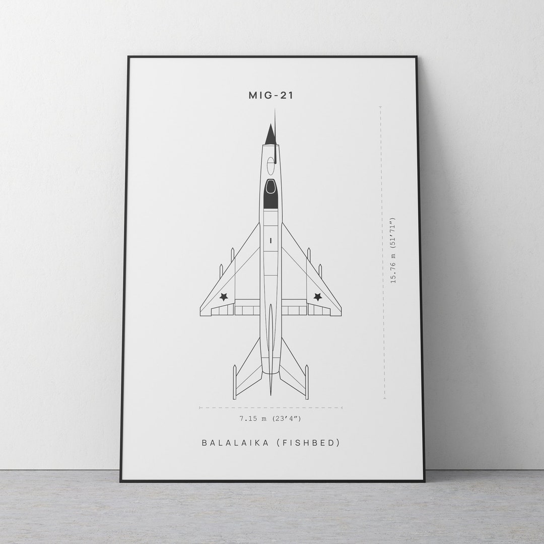 MIG-21 Poster, Fighter Jet Blueprint Poster, DIGITAL DOWNLOAD, Soviet ...