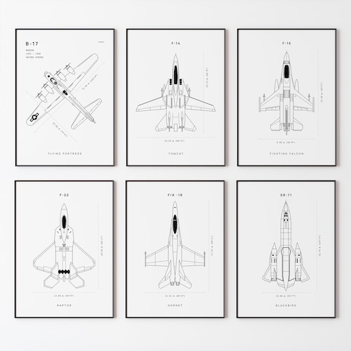 Fighter Jet Poster Set of 3 Wall Art Fighter Jet Blueprint - Etsy UK