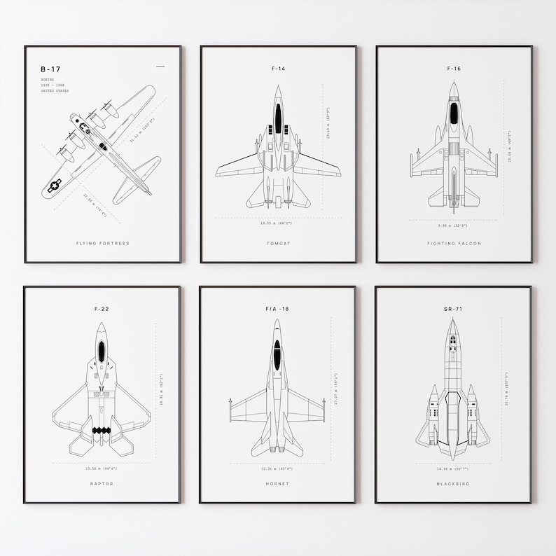 Fighter Jet Poster, Set of 6, Fighter Jet Blueprint Set, DIGITAL ...