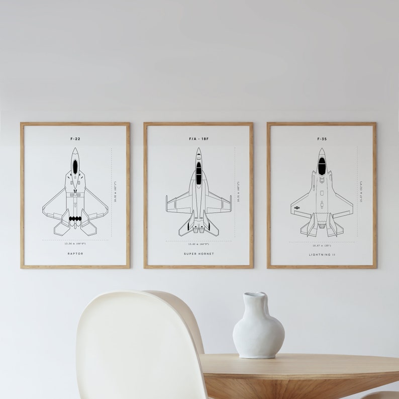 Set of 3 Fighter Jet Poster, Fighter Jet Blueprint Wall Art, DIGITAL ...