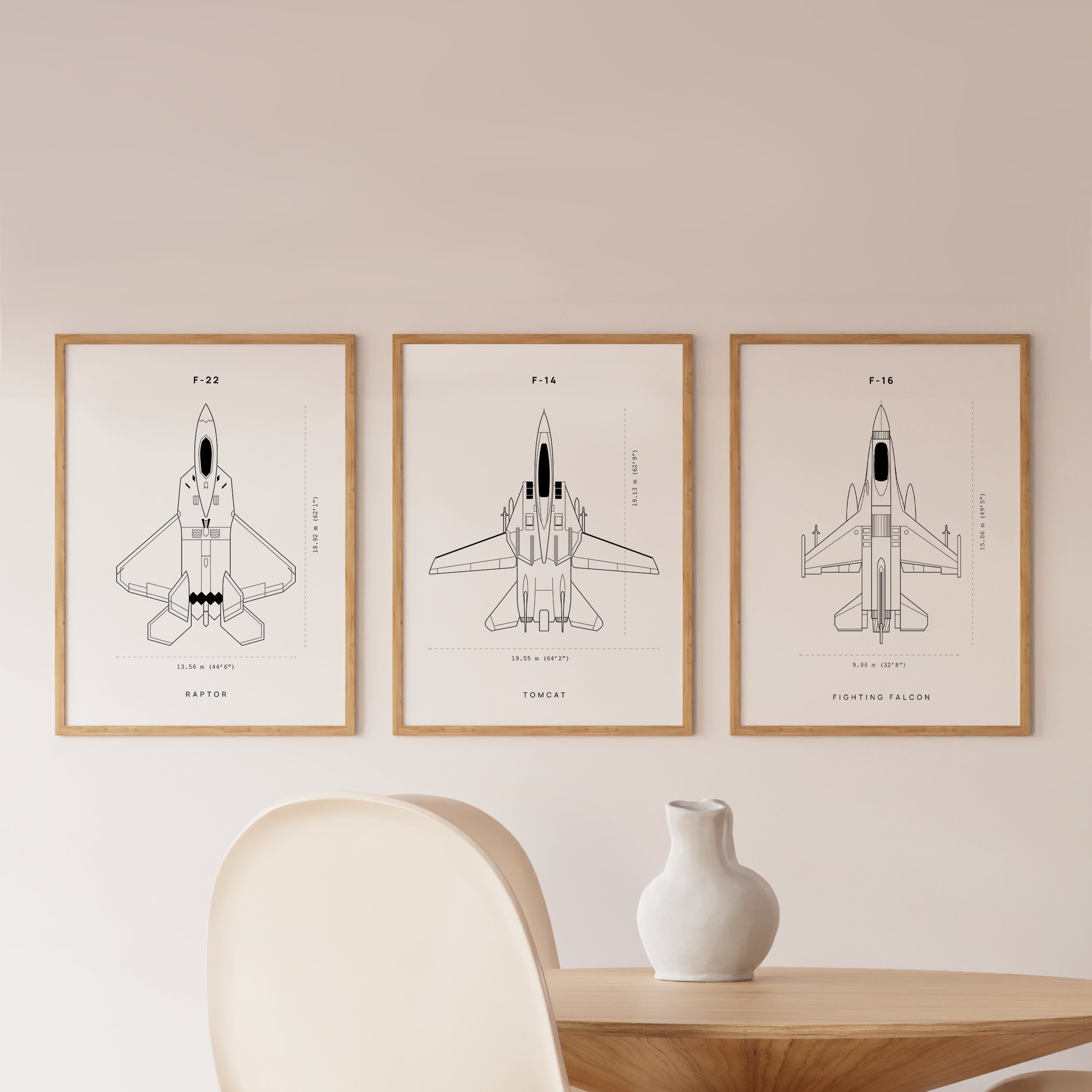 Fighter Jet Poster, Set of 3 Wall Art, Fighter Jet Blueprint Wall Art ...