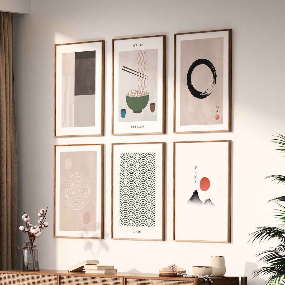Japandi Wall Art, Set of 6, Neutral Japanese Wall Art Set, Earth Tone ...