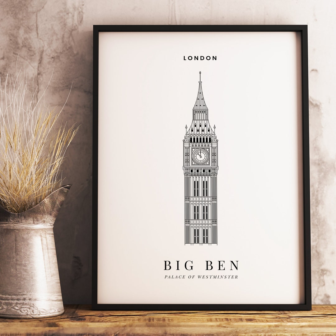 Big Ben Blueprint Poster, Vintage London Wall Art, Vintage Architecture ...