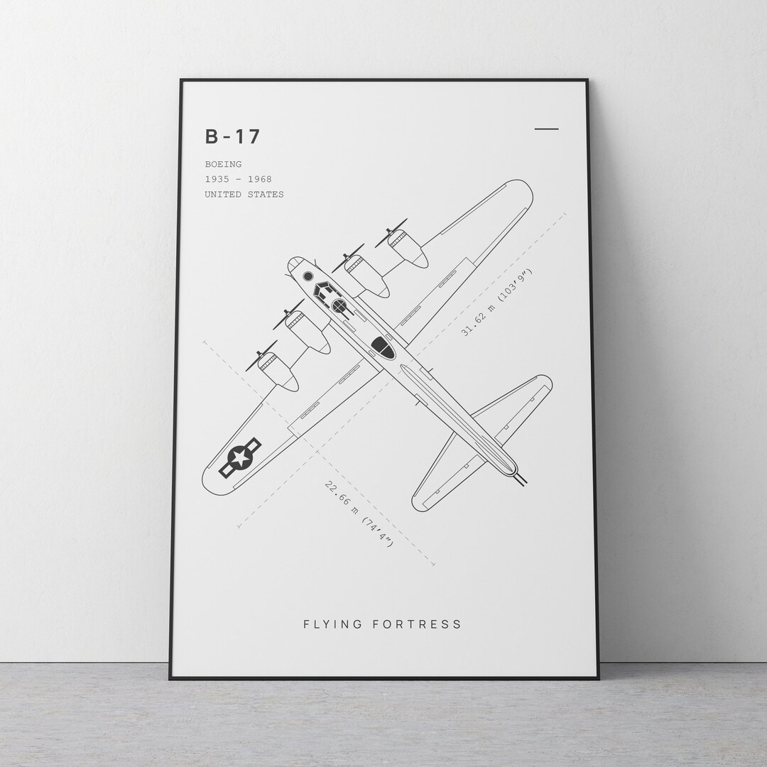 B17 Bomber Art, B17 Blueprint Poster, DIGITAL DOWNLOAD, Flying Fortress ...