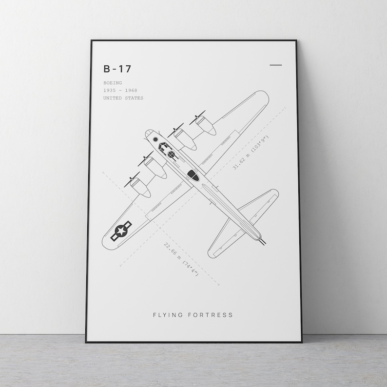 B17 Bomber Art, B17 Blueprint Poster, DIGITAL DOWNLOAD, Flying Fortress ...