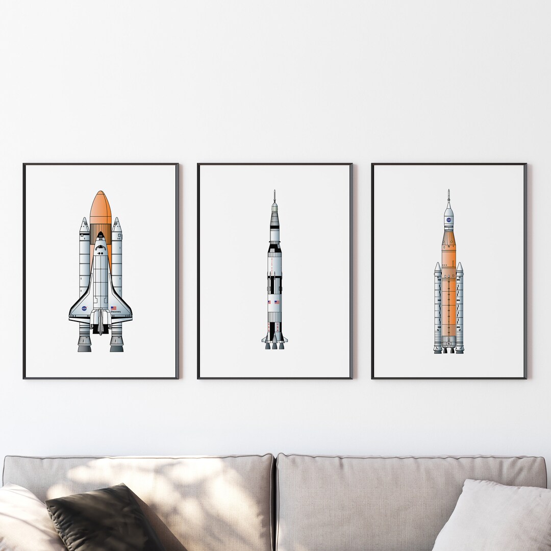 Set of 3 NASA Rocket Poster, DIGITAL PRINT, Minimalist Space Wall Art ...