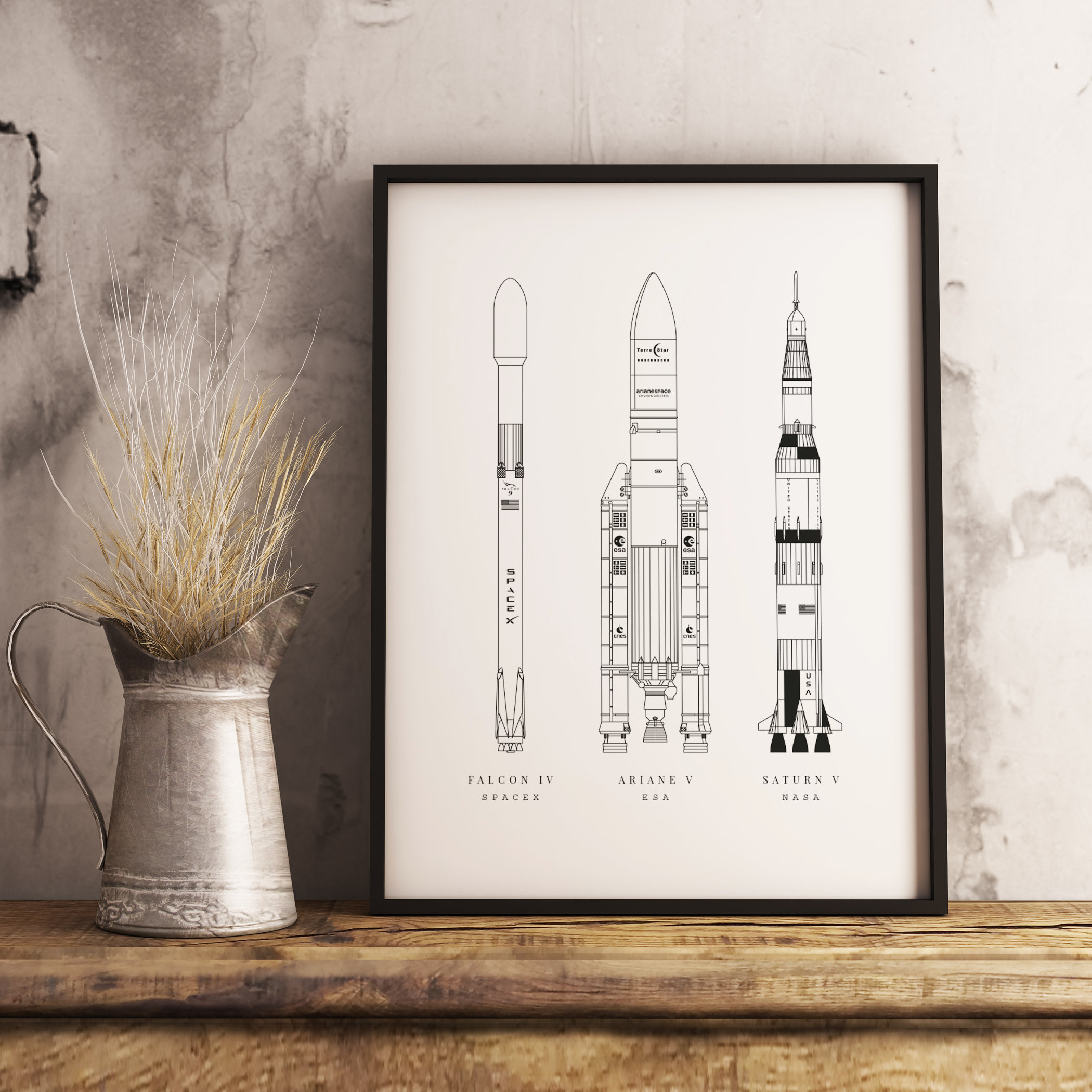 Space Rockets Wall Art Digital Print Saturn V Falcon 9 Ariane V Instant ...