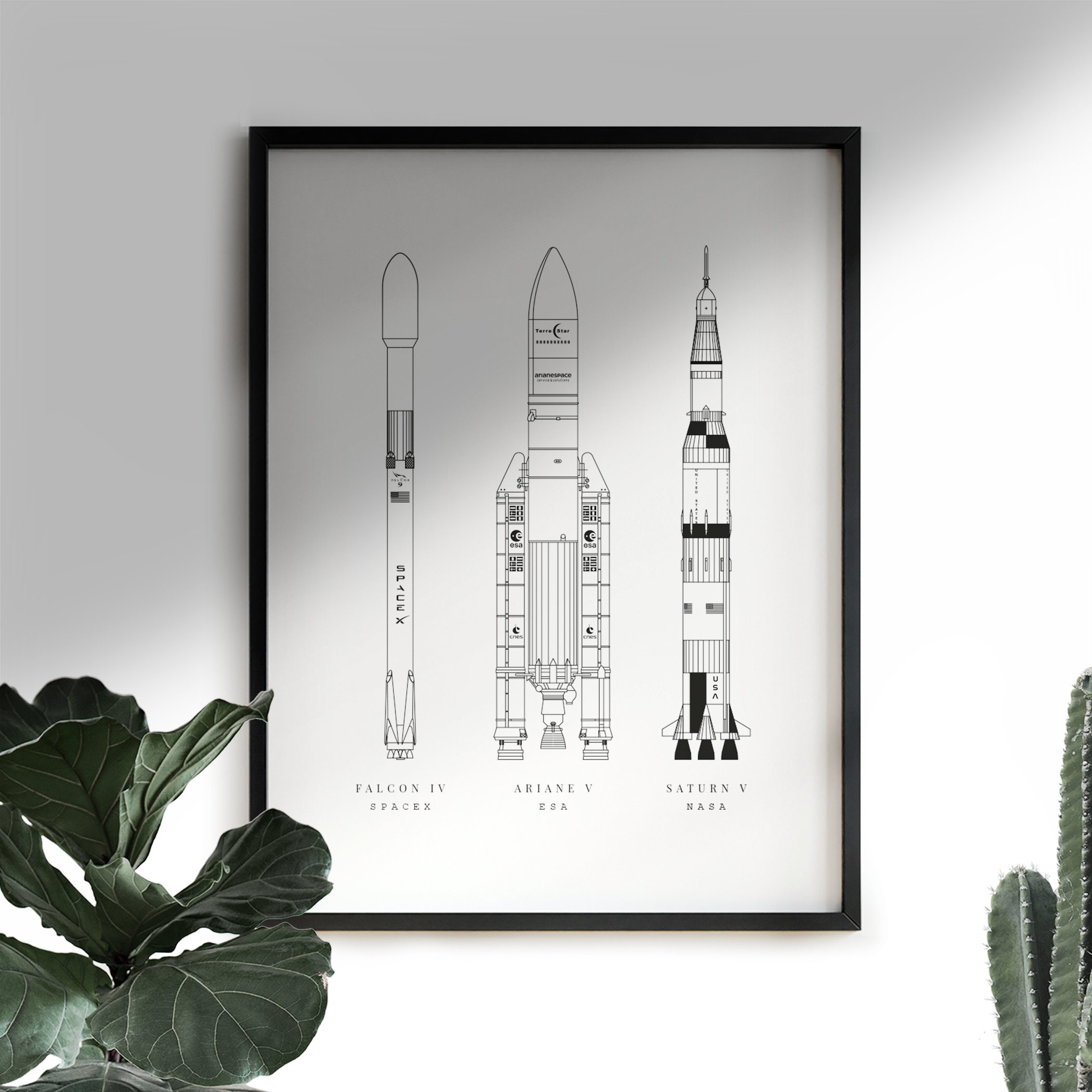 Space Rockets | Wall Art | Digital Print | Saturn V | Falcon 9 | Ariane ...