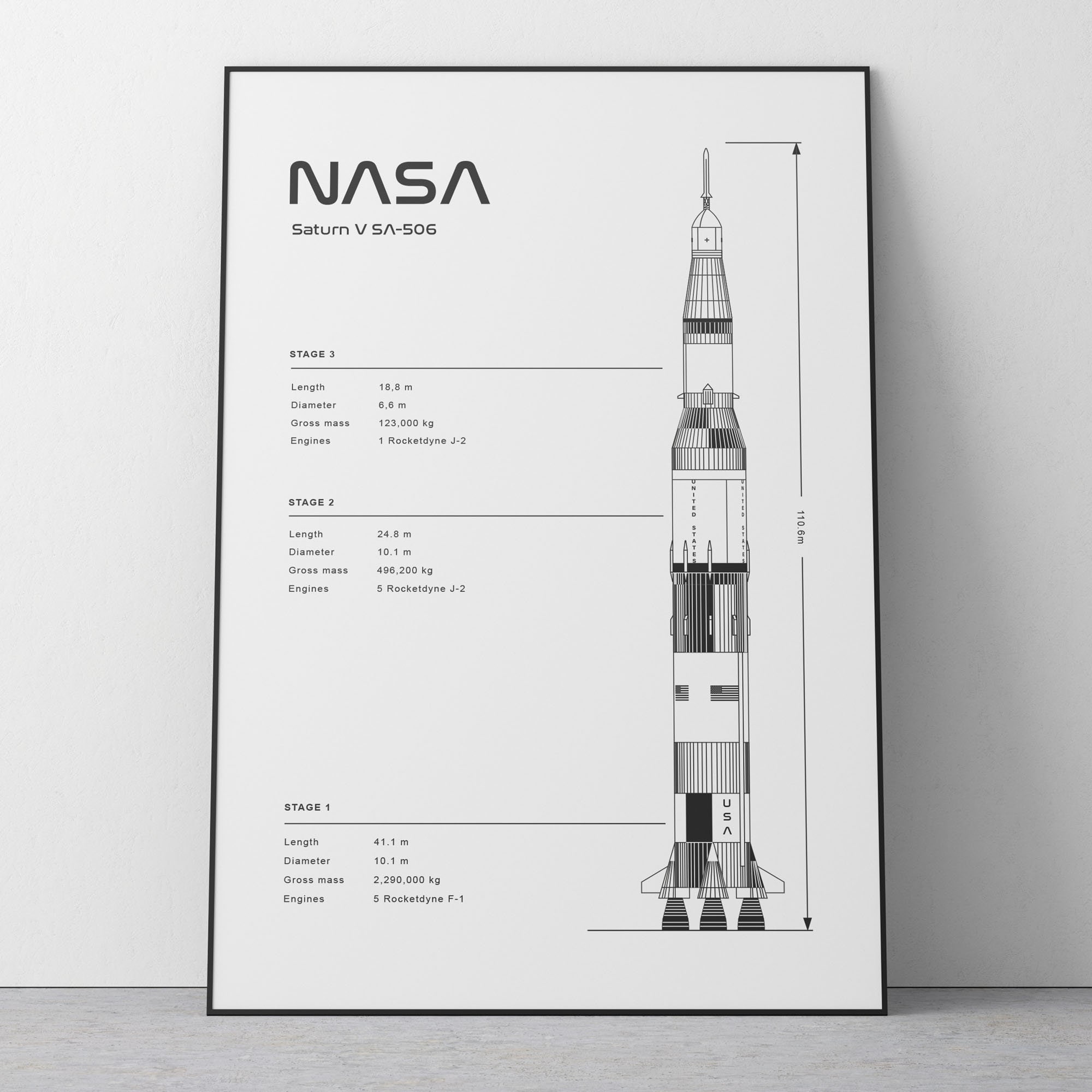 Saturn V Nasa Rocket Spacecraft Blueprint Printable Wall Art - Etsy