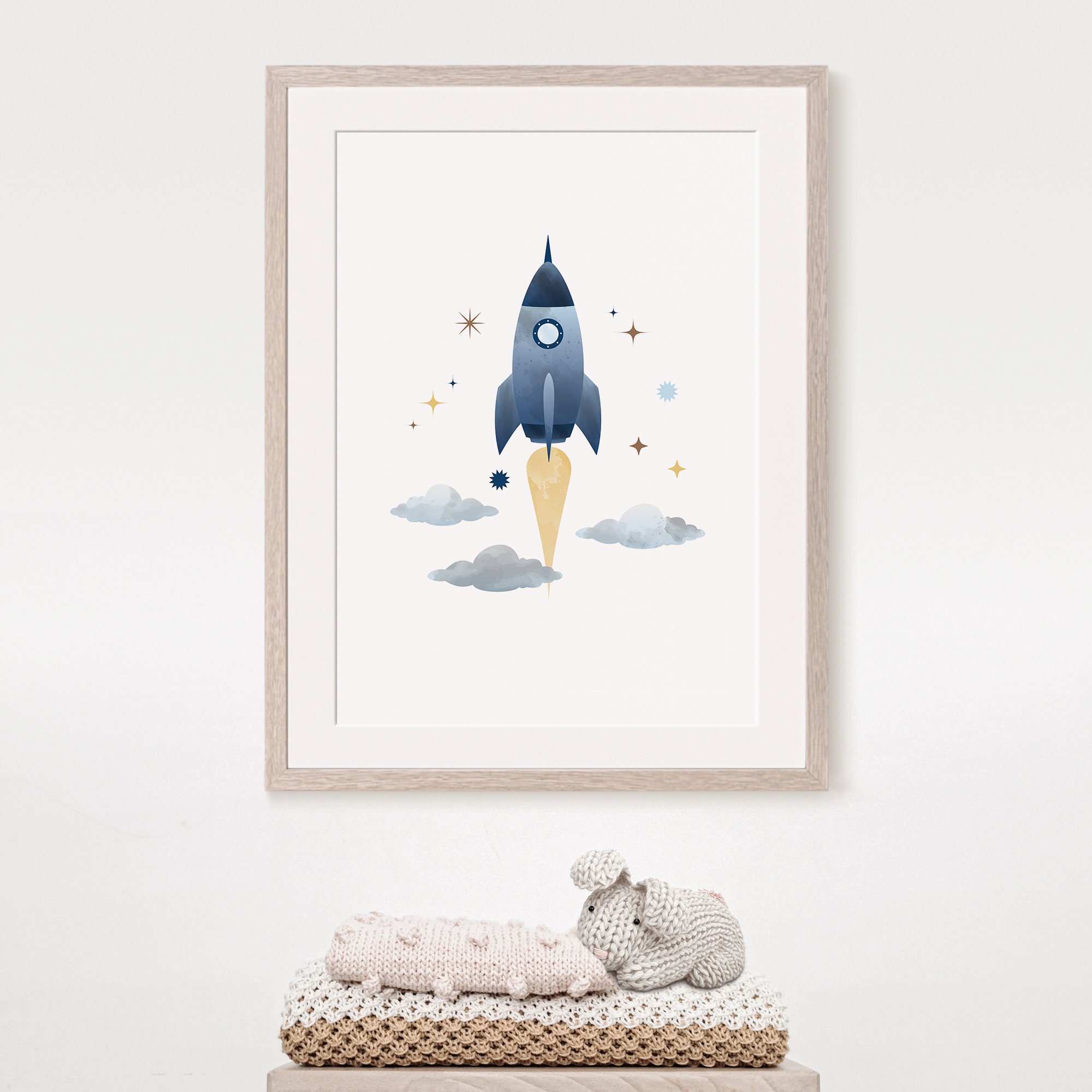 Rocket, Space Nursery Print, Downloadable Poster, Watercolor Planet ...
