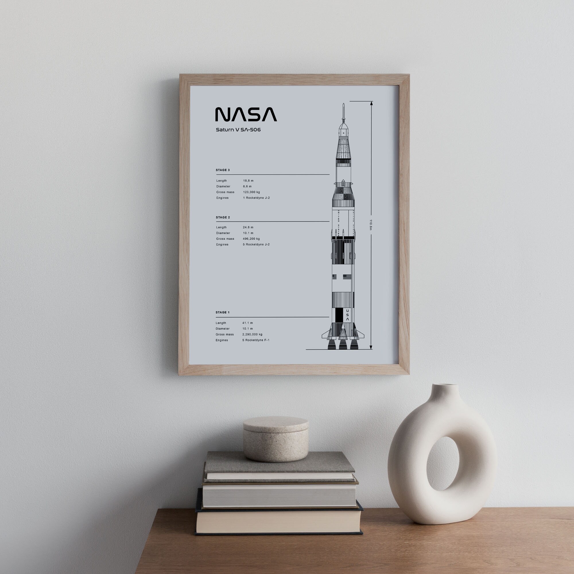 Saturn V Nasa Rocket Spacecraft Blueprint Printable Wall Art - Etsy