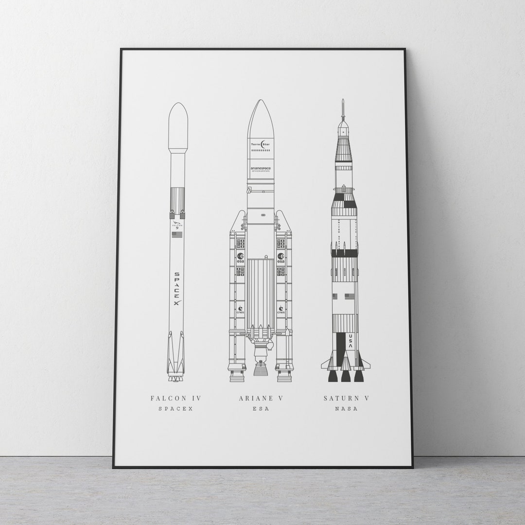 Space Rockets | Wall Art | Digital Print | Saturn V | Falcon 9 | Ariane ...