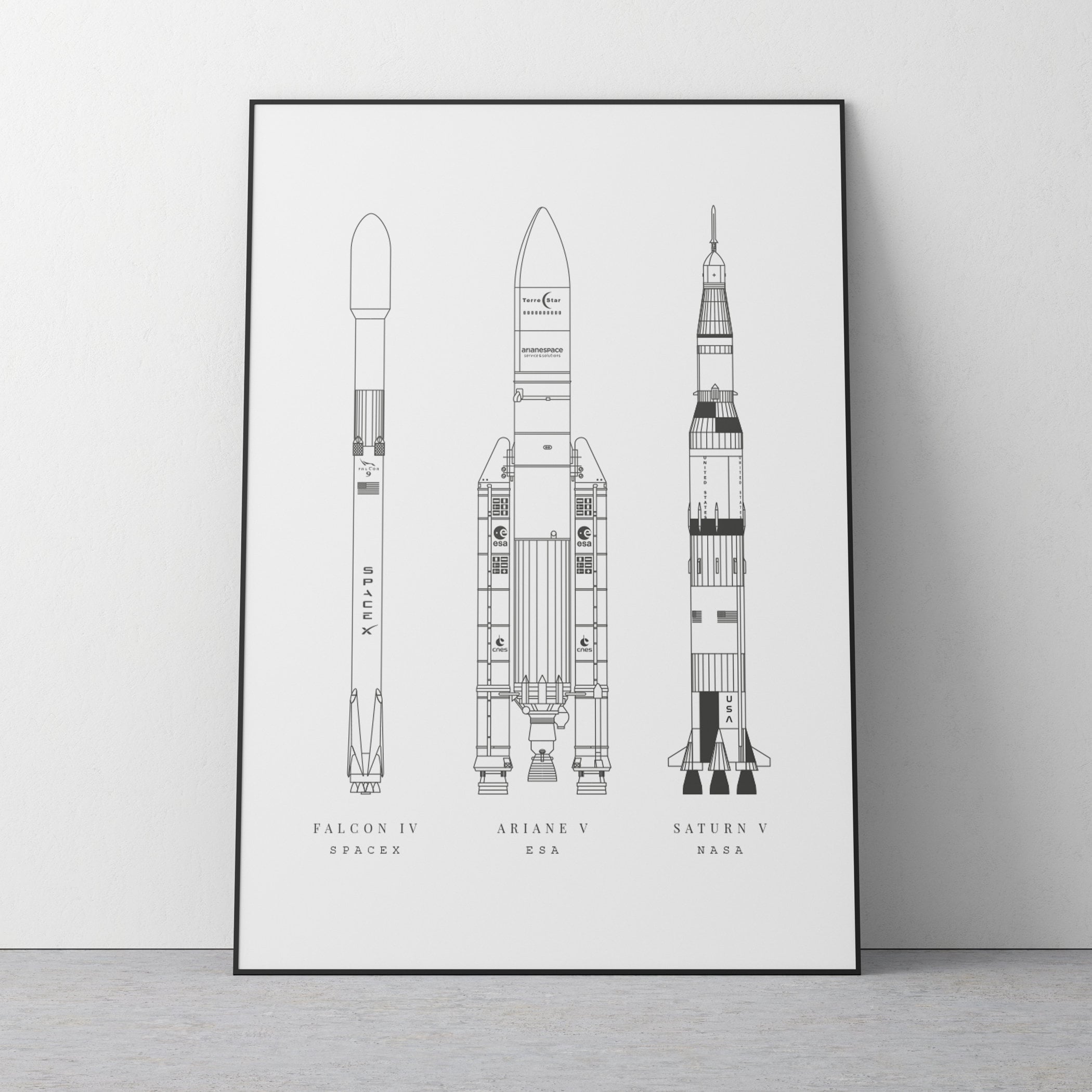 Space Rockets Wall Art Digital Print Saturn V Falcon 9 Ariane V Instant ...