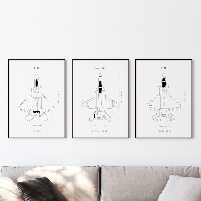 Set of 3 Fighter Jet Poster, Fighter Jet Blueprint Wall Art, DIGITAL ...