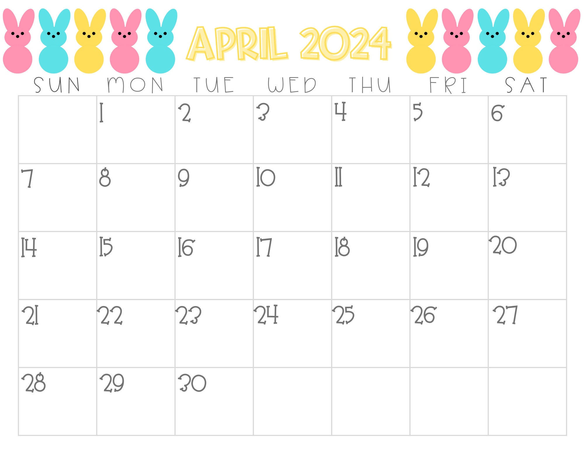 April 2024 Calendar Blank - Etsy