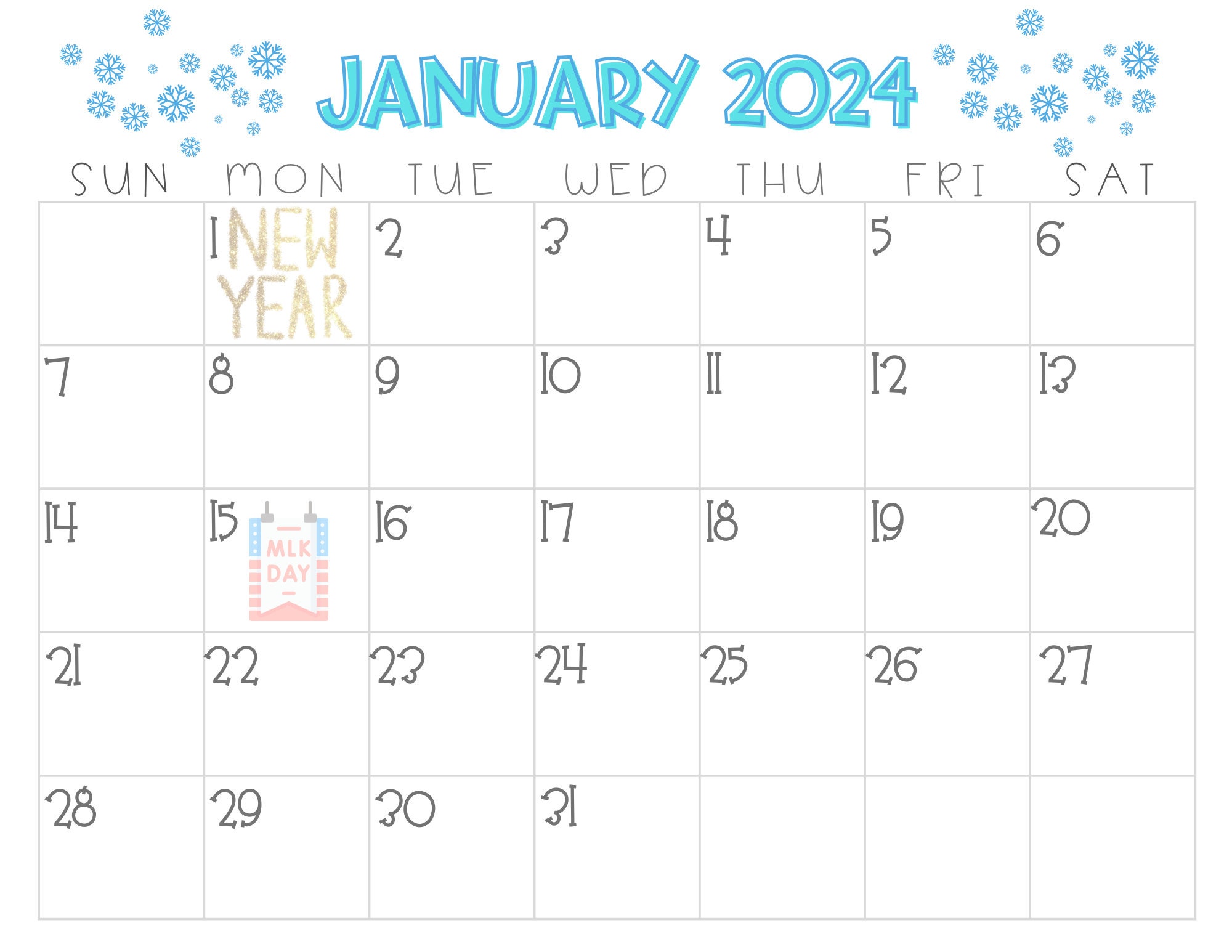 January 2024 Calendar With US Holidays - Etsy
