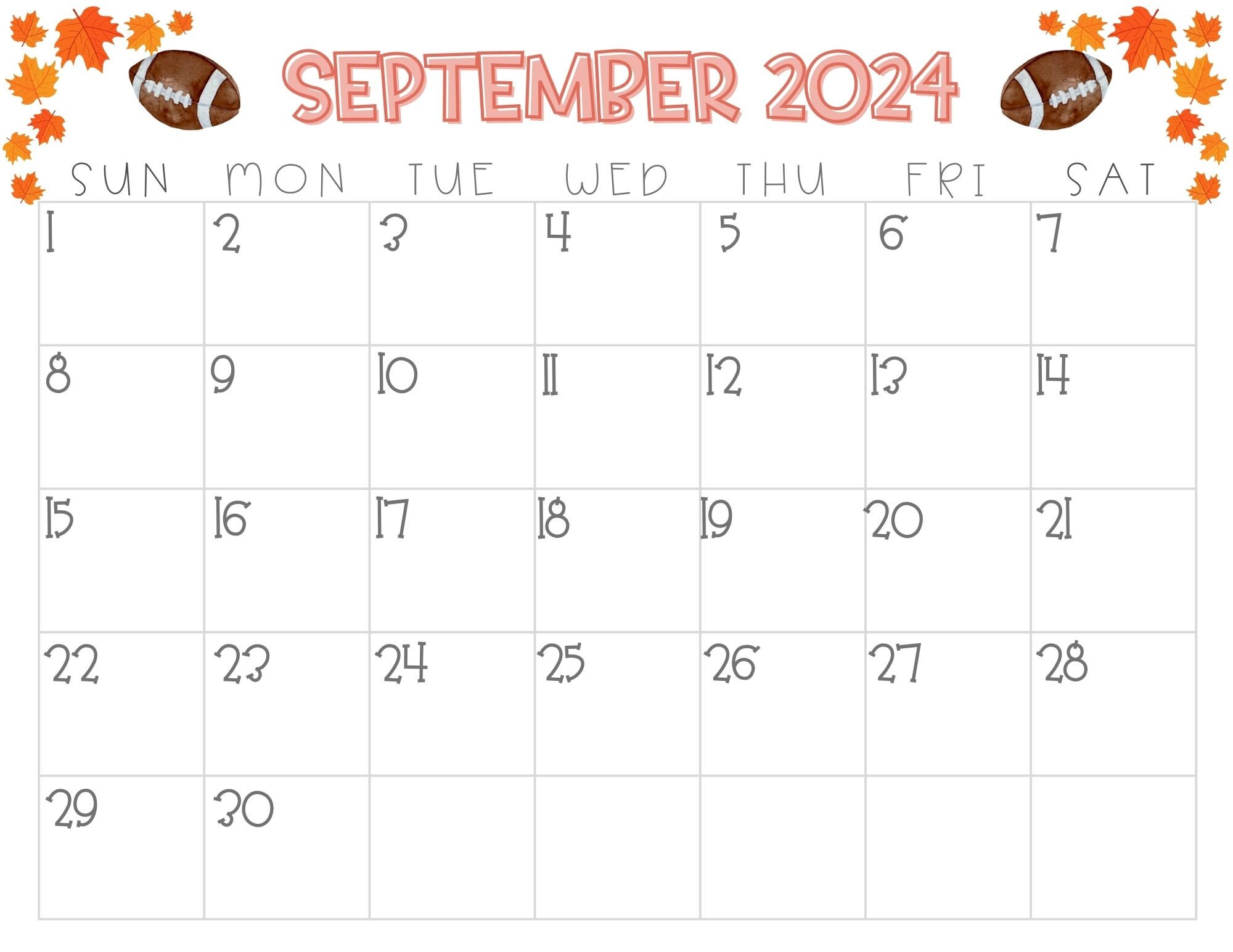 September 2024 Calendar Blank - Etsy