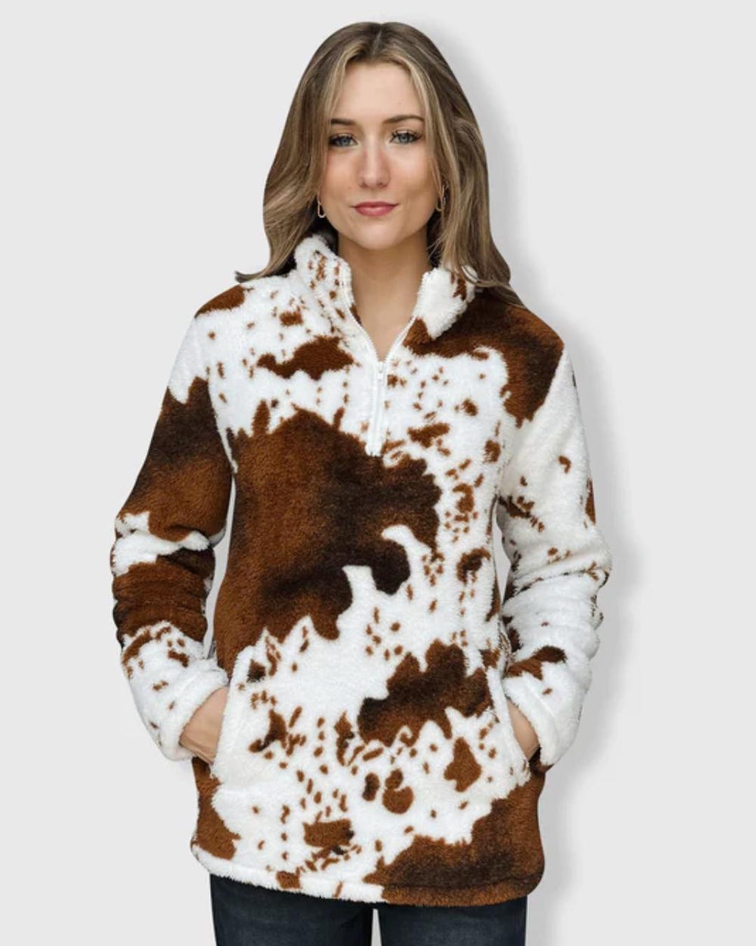 Personalized Cow Print Sherpa Jacket Gift for Her | Custom Monogram ...
