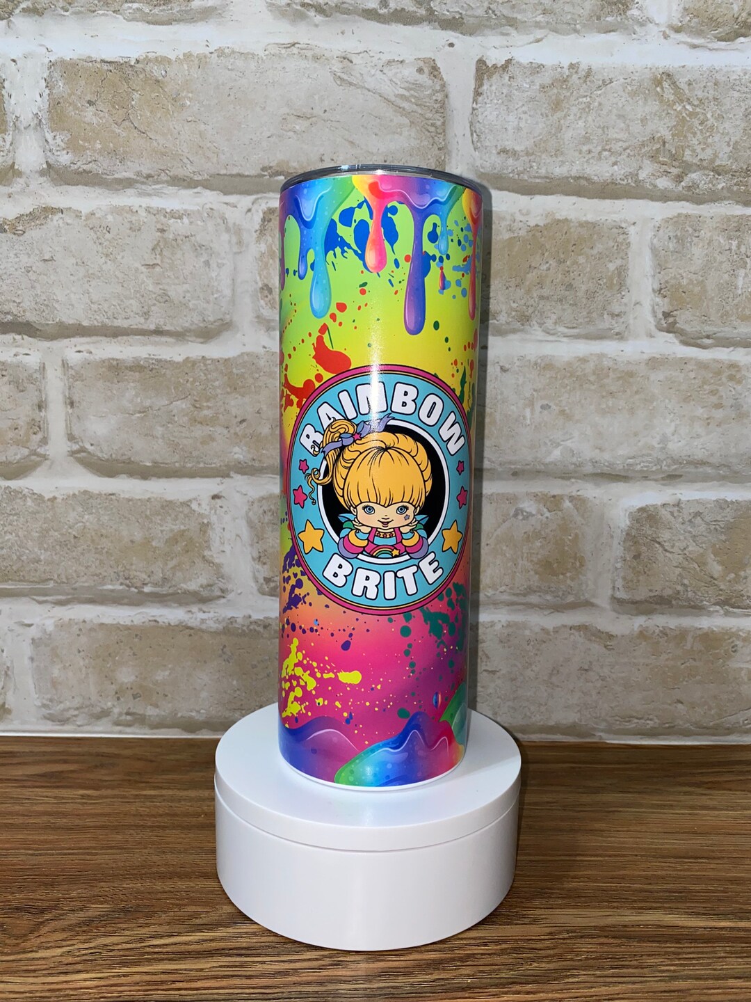 20oz Rainbow Brite Inspired Neon Rainbow Drips Paint Splash Tumbler ...