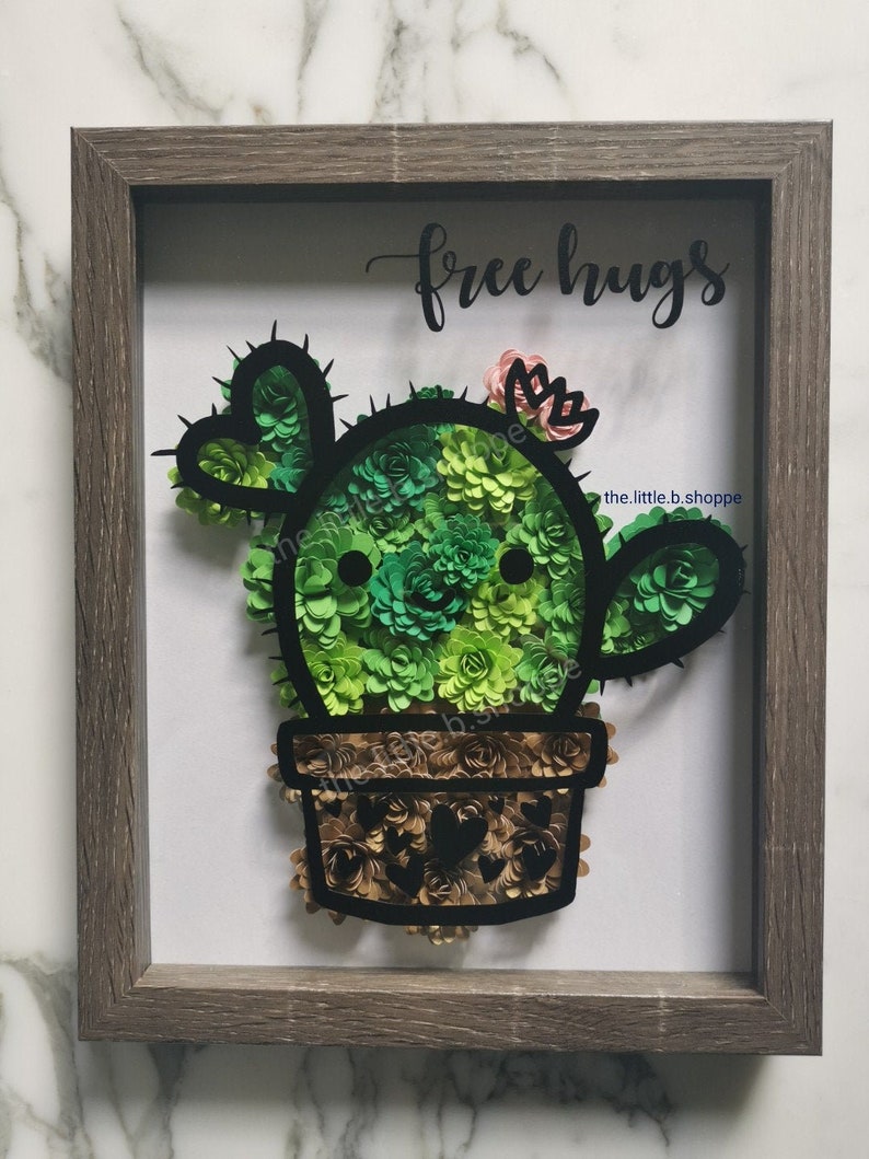 Cactus , Free Hugs Flower Shadow Box, Cartoon Wall Art - Etsy