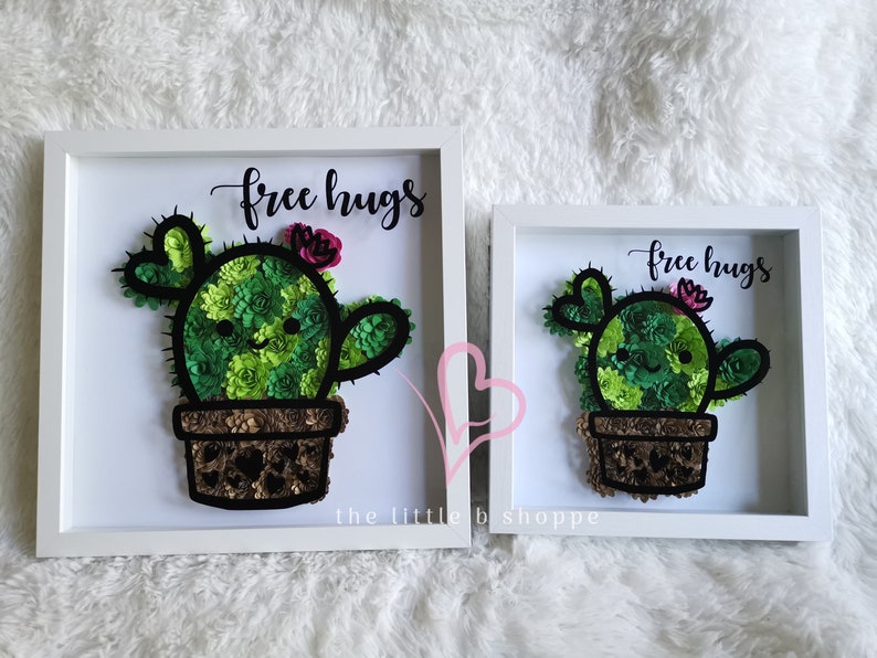 Cactus , Free Hugs Flower Shadow Box, Cartoon Wall Art - Etsy