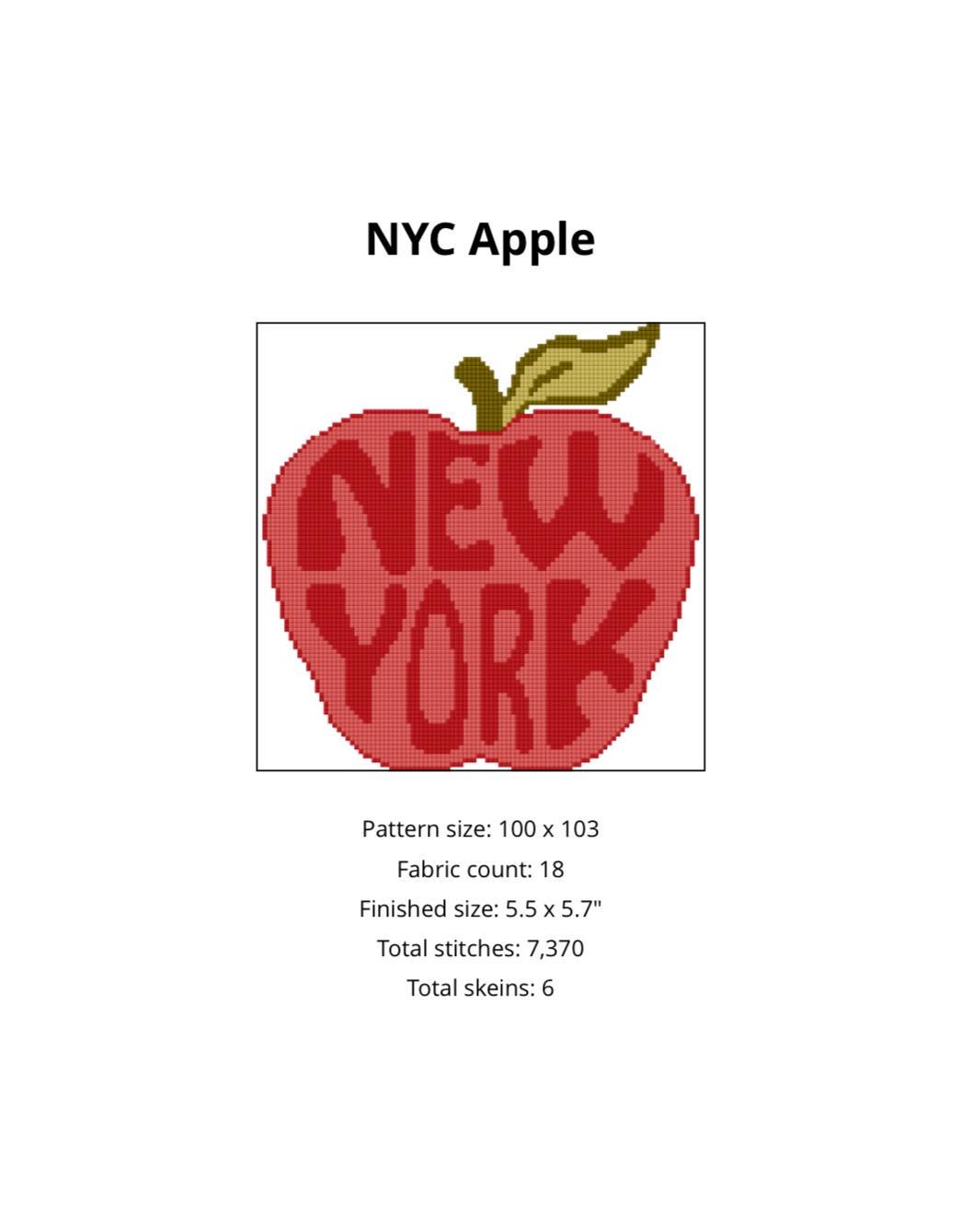 NYC Big Apple Needlepoint Chart Design Idea New York City Cross Stitch ...