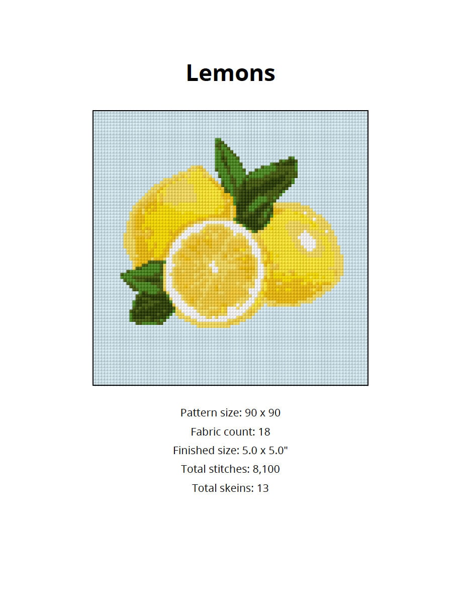 Lemons Needlepoint Chart, Spring Cross Stitch Pattern, Digital PDF ...